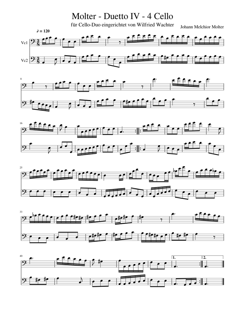 Molter - Duetto IV - 4 Cello Sheet music for Cello (String Duet) | Musescore.com