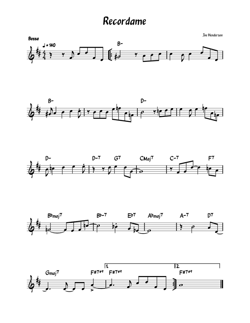 Recordame – Joe Henderson Sheet Music with Chords for Trumpet in b-flat ...