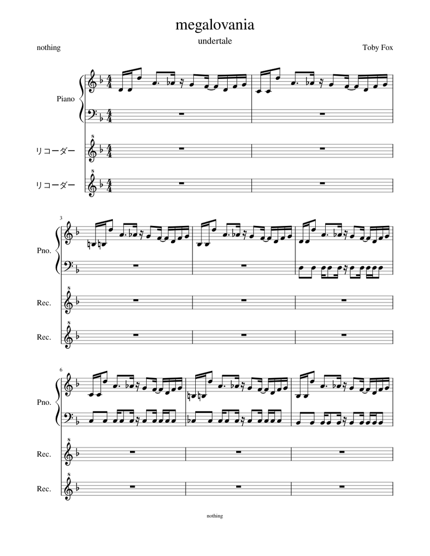 Megalovania Sheet music for Piano, Recorder (Mixed Trio) | Musescore.com