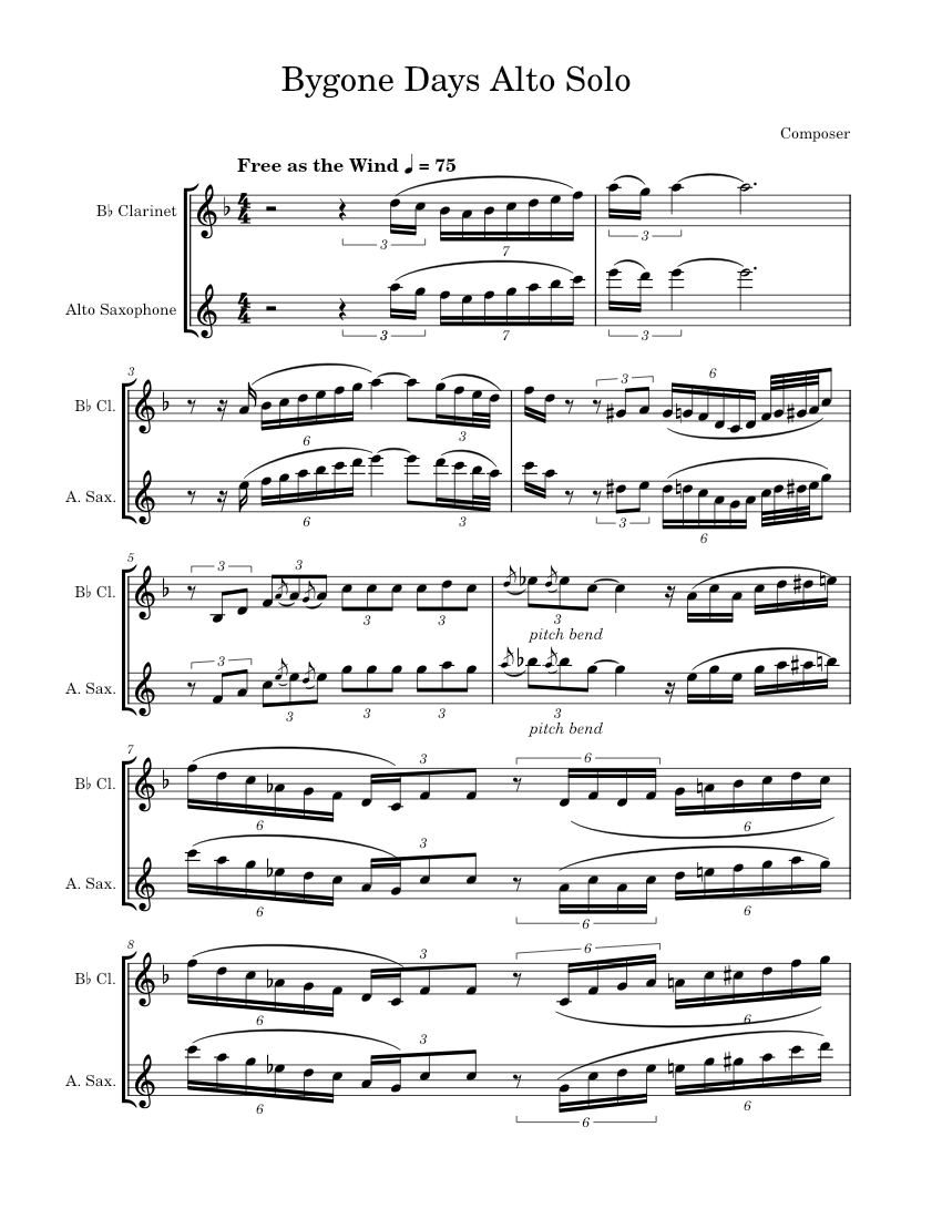Bygone_Days_Alto_Solo Sheet music for Clarinet in b-flat, Saxophone ...