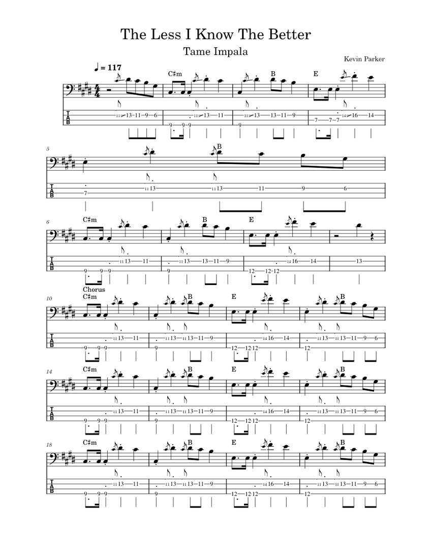 The Less I Know The Better - Tame Impala Sheet Music and Tab with ...