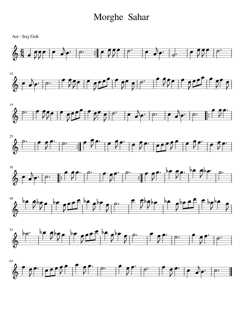 Morghe Sahar For Guitar Sheet music for Piano (Solo) Easy | Musescore.com