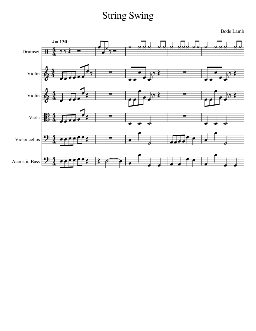 String_Swing Sheet music for Violin, Viola, Bass guitar, Drum group ...