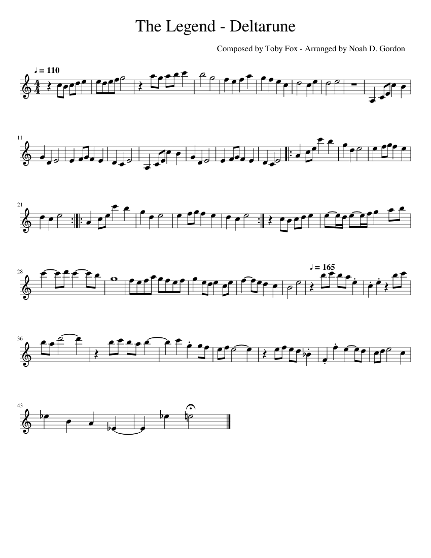 The Legend Deltarune Sheet Music for Violin (Solo) | MuseScore.com