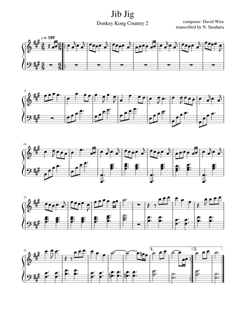 Jib Jig (Donkey Kong Country 2) Sheet music for Piano (Solo ...