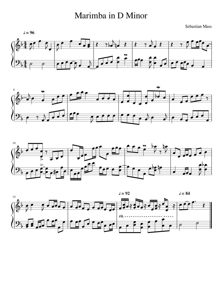 Marimba in D minor Sheet music for Marimba (Solo) | Musescore.com