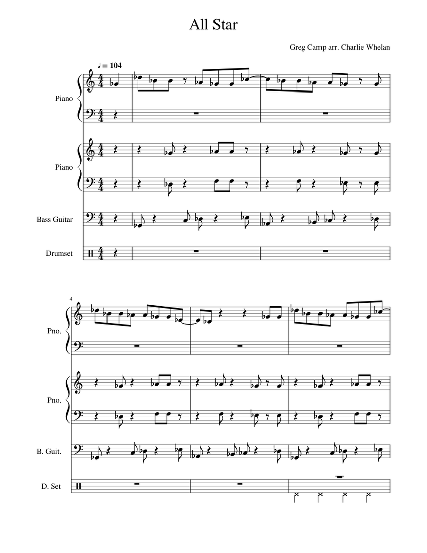 All Star Sheet music for Piano, Bass guitar, Drum group (Mixed Quartet ...