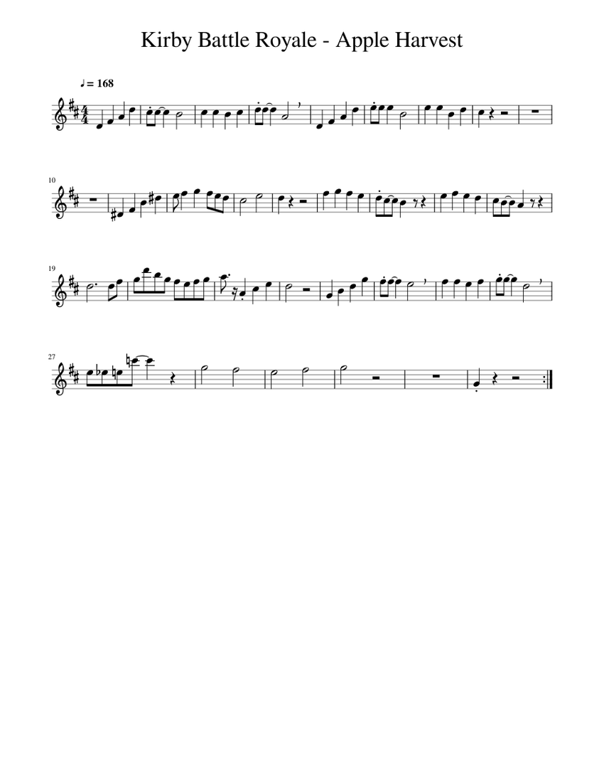 Kirby Battle Royale - Apple Harvest Sheet music for Flute (Solo ...