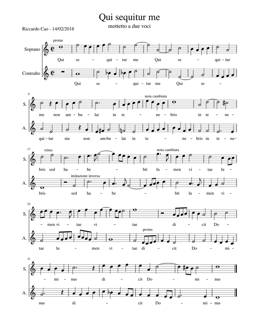 Qui sequitur me Sheet music for Soprano, Alto (Choral) | Musescore.com