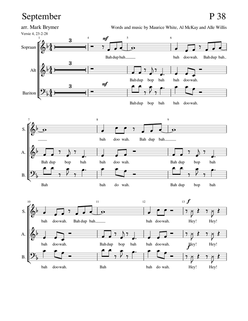 P38 September Sheet music for Soprano, Alto, Bass voice (SATB ...