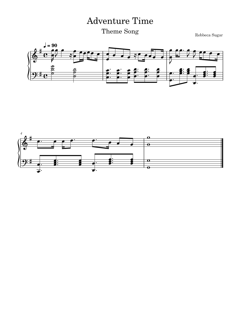 Adventure Time: Theme Song – Rebecca Sugar Sheet music for Piano (Solo ...