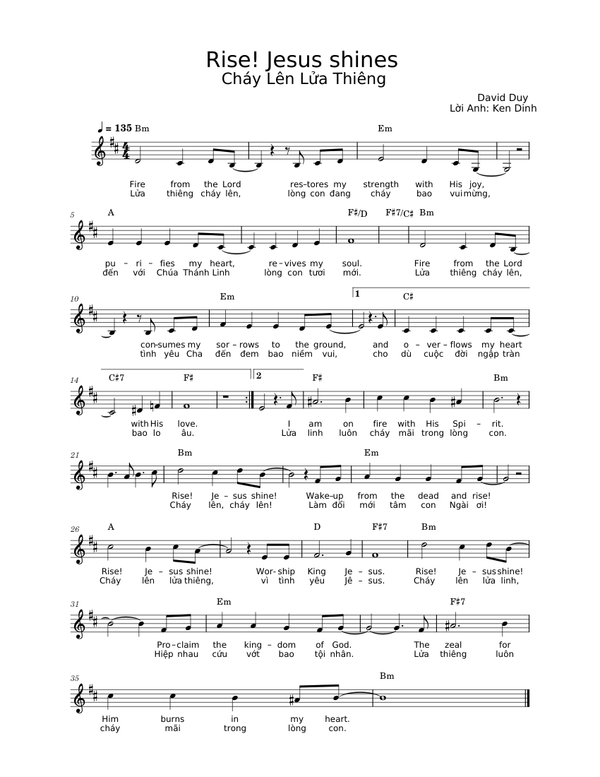 Rise! Jesus shines Cháy lên lửa thiêng Sheet music for Piano (Solo ...