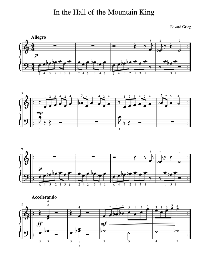 In The Hall of The Mountain King – Edvard Grieg Sheet music for Piano ...