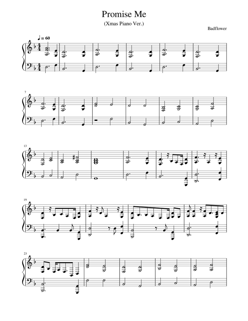 Promise Me – Badflower (2020 Xmas Piano Ver.) Sheet Music for Piano ...