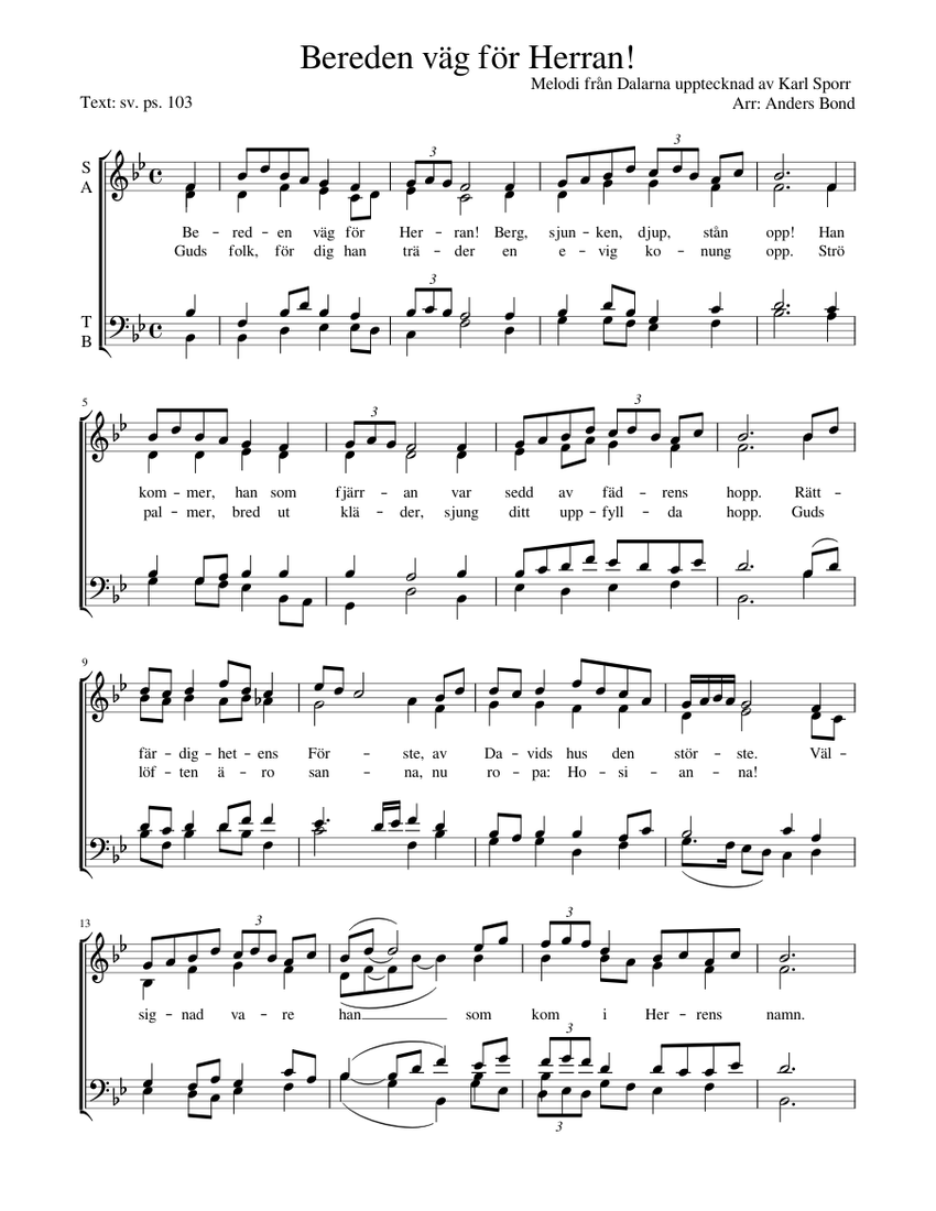 Bereden väg för Herran! Sheet Music for Vocals (Choral) | MuseScore.com