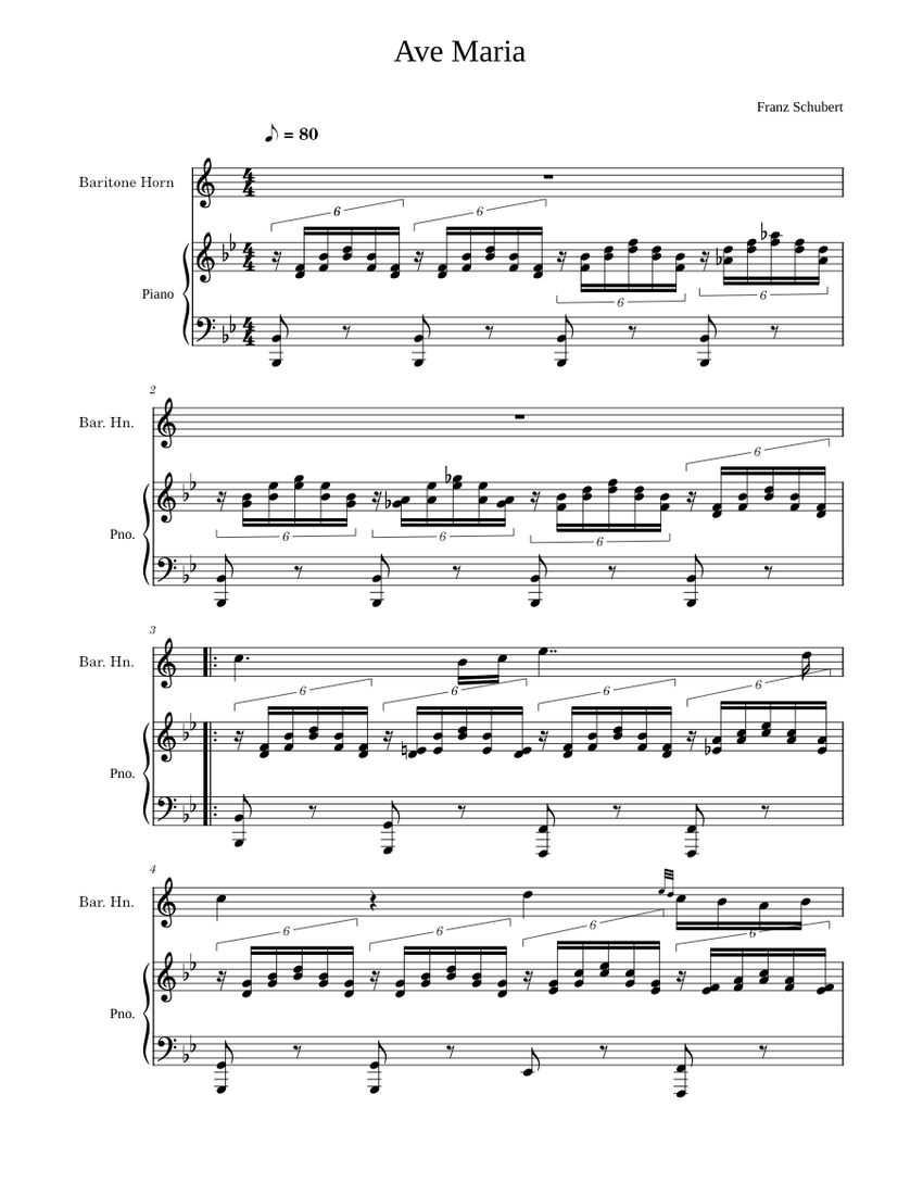 Ave Maria – Franz Schubert Sheet music for Piano, Baritone horn (Solo ...
