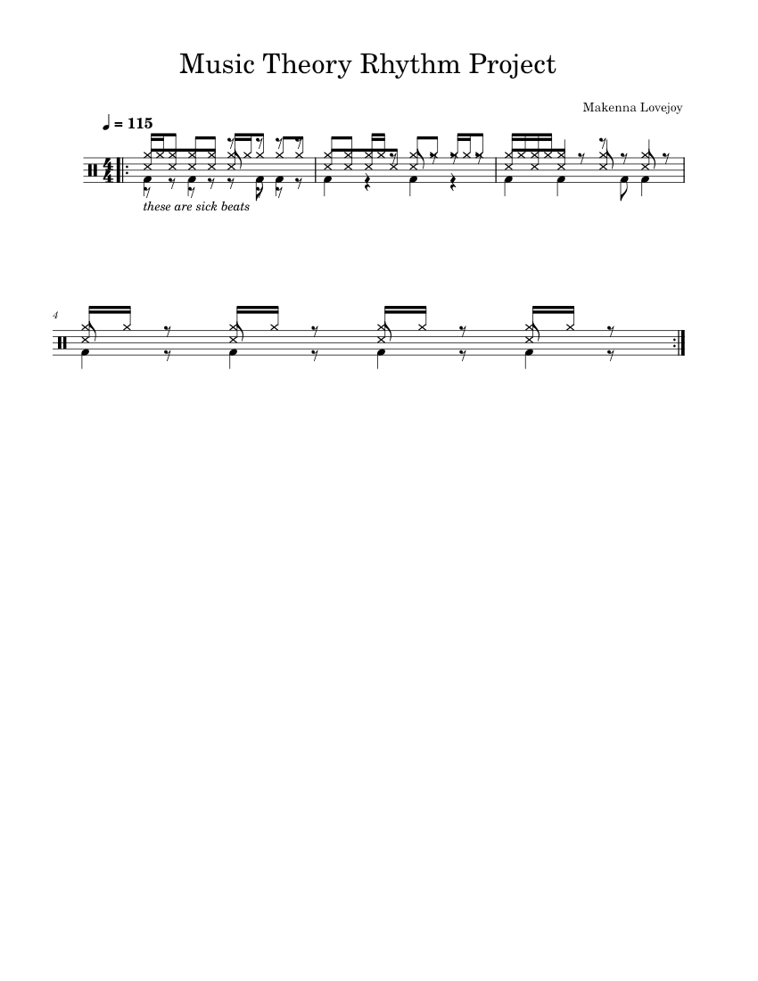Music Theory Rhythm Project Sheet music for Drum group (Percussion ...