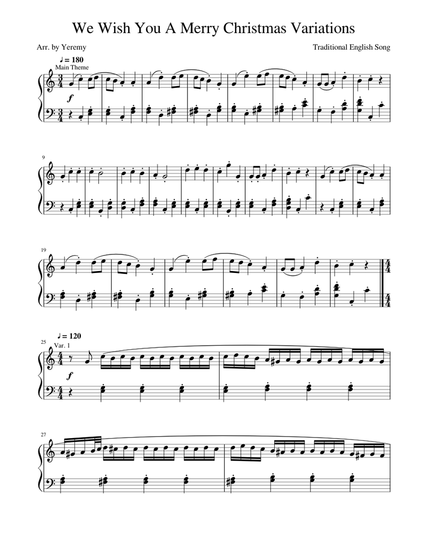 We Wish You A Merry Christmas Variations Sheet music for Piano (Solo ...