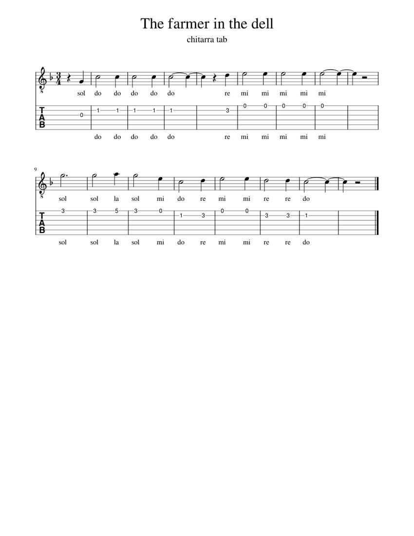 The farmer in the dell - chitarra tab - piano tutorial
