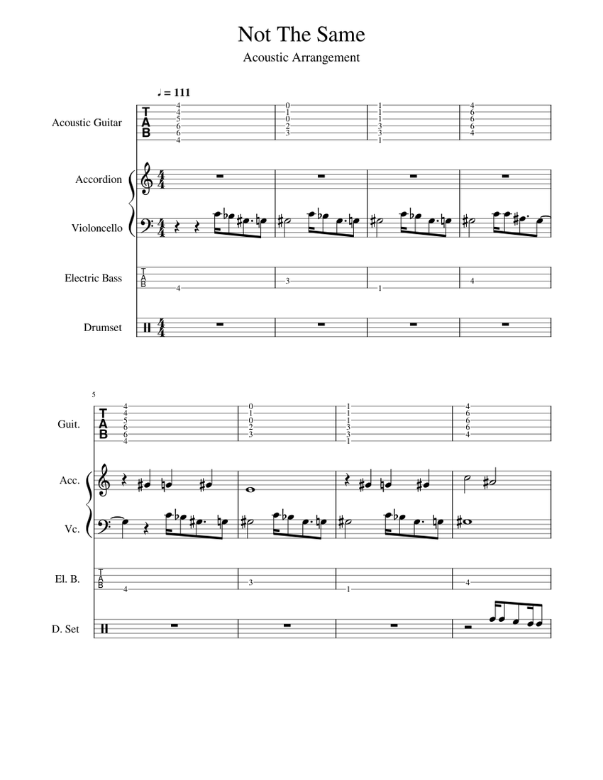 Not_The_Same Sheet music for Accordion, Cello, Guitar, Bass guitar ...
