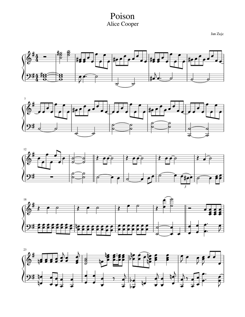 Alice Cooper - Poison Sheet Music for Piano (Solo) | MuseScore.com