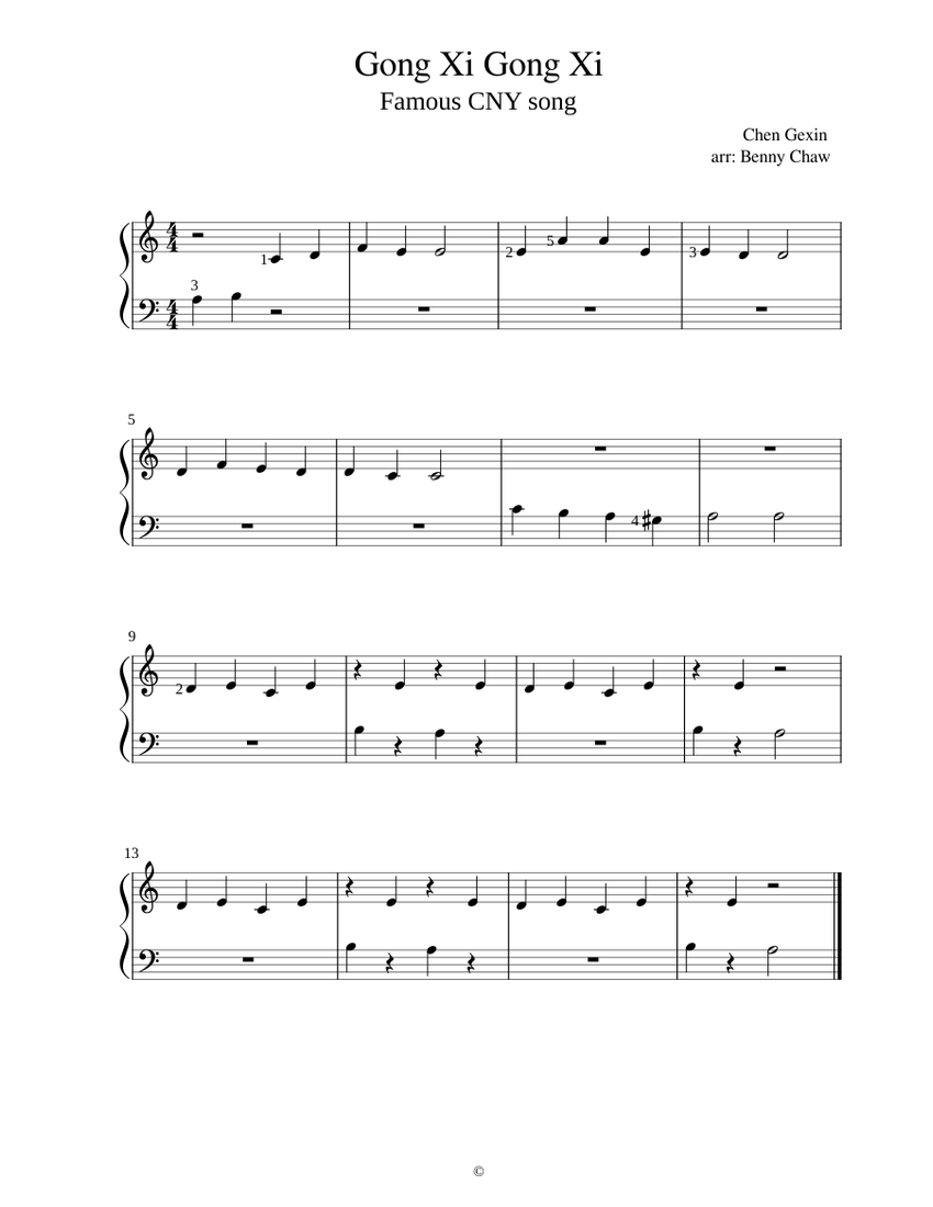 Gong Xi Gong Xi (恭喜恭喜) Sheet music for Piano (Solo) | Musescore.com