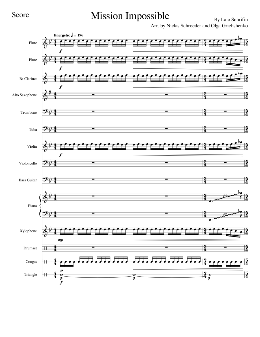 Mission Impossible Shifrin Sheet Music for Piano, Trombone, Tuba, Flute ...