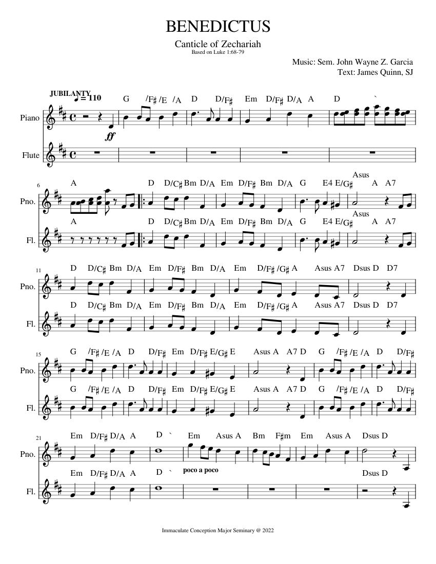 BENEDICTUS Sheet music for Piano, Flute (Solo) | Musescore.com