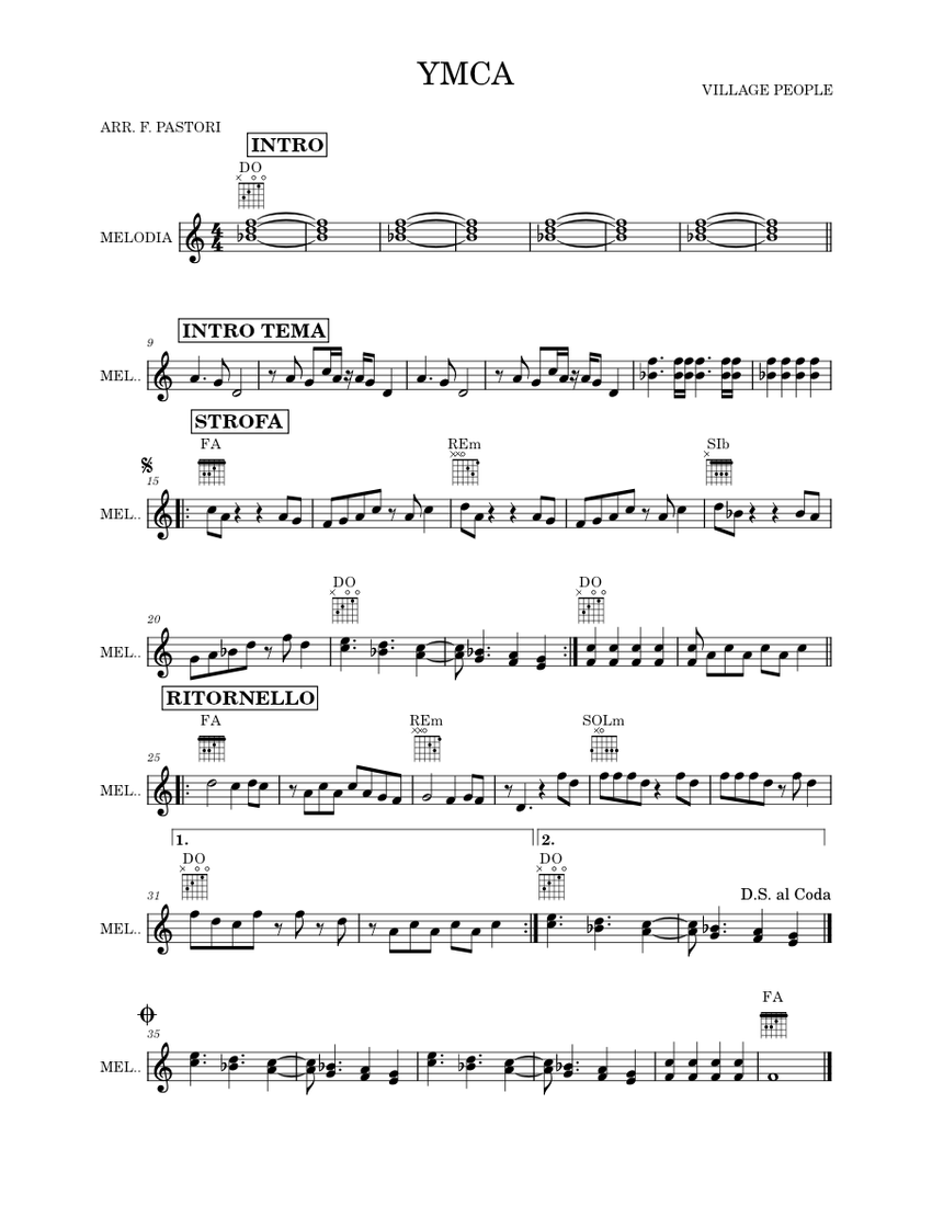 Ymca – Village People Sheet Music with Chords for Synthesizer (Solo ...