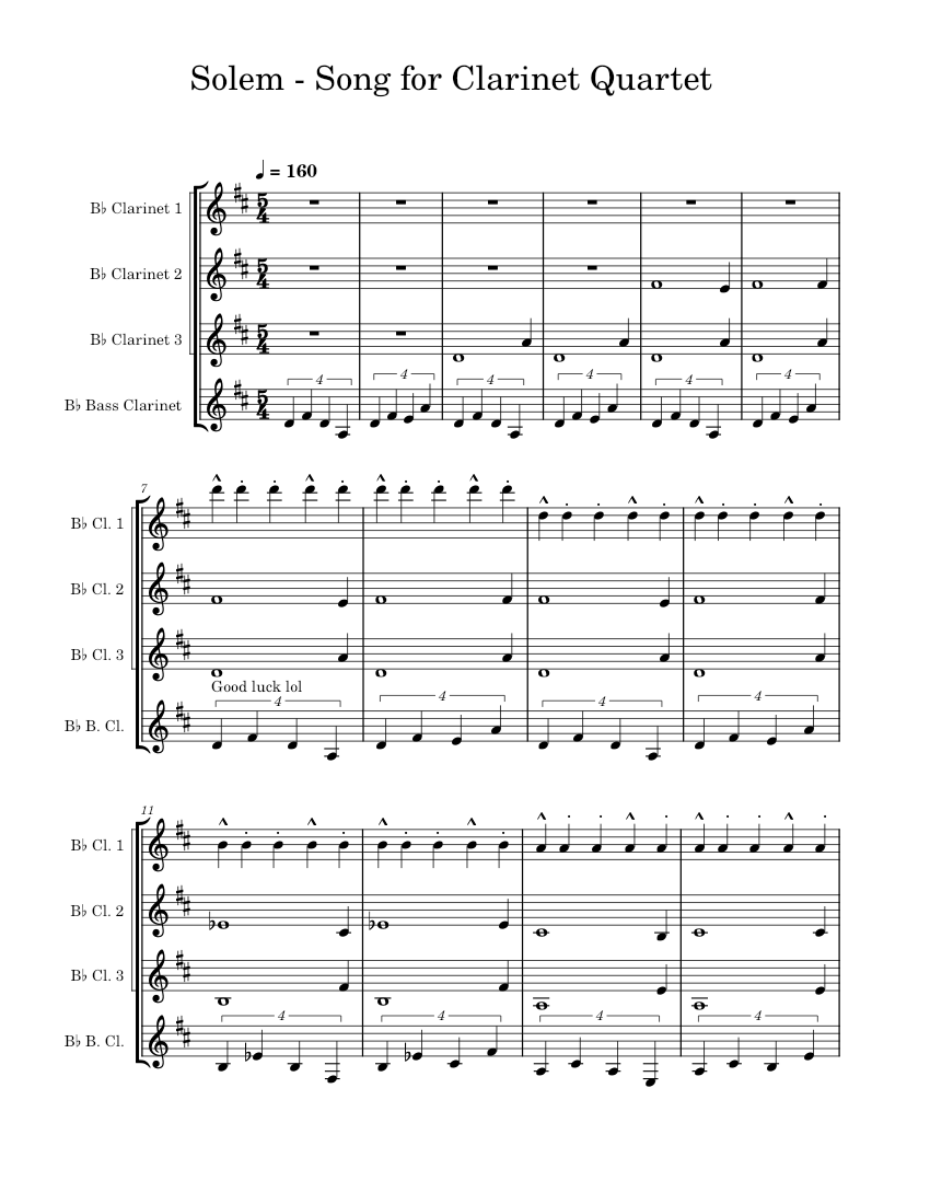 Solem for Clarinet Quartet - piano tutorial