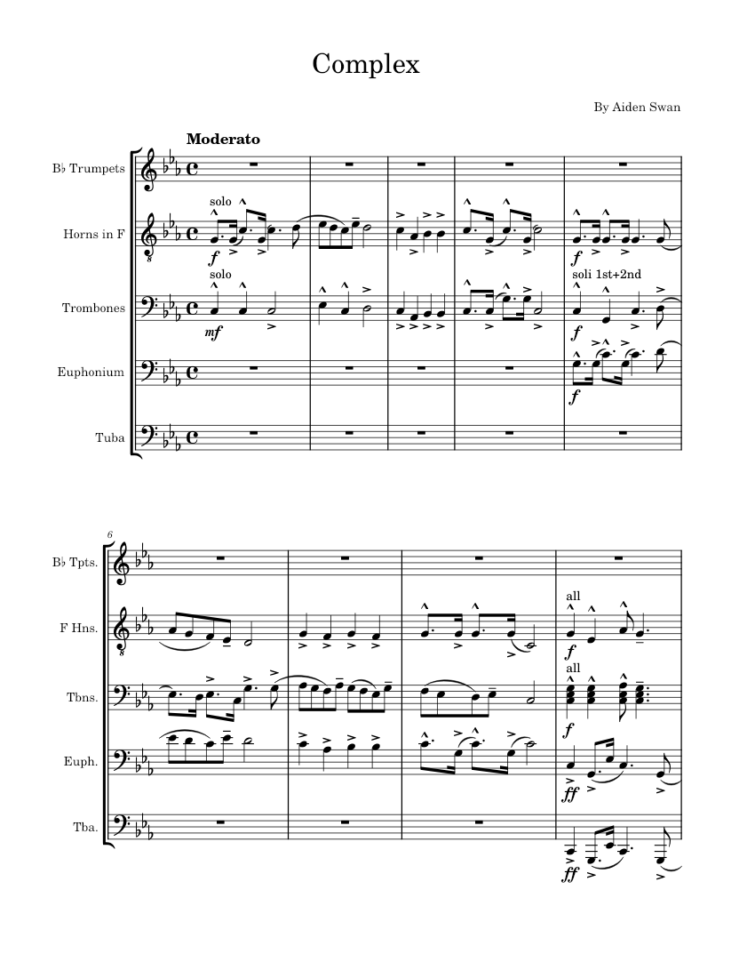 Complex Sheet music for Trombone, Euphonium, Tuba, Trumpet in b-flat ...
