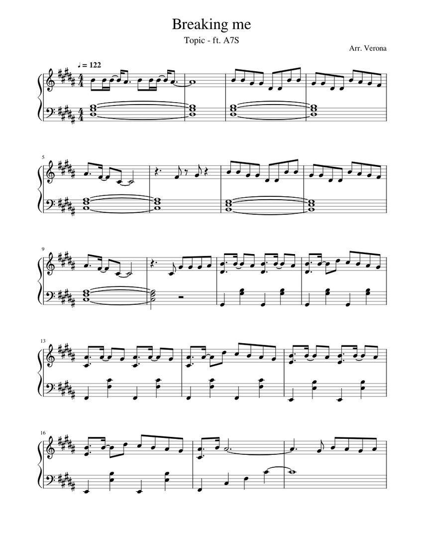 BREAKING ME - TOPIC FT. A7S Sheet Music for Piano (Solo) | MuseScore.com