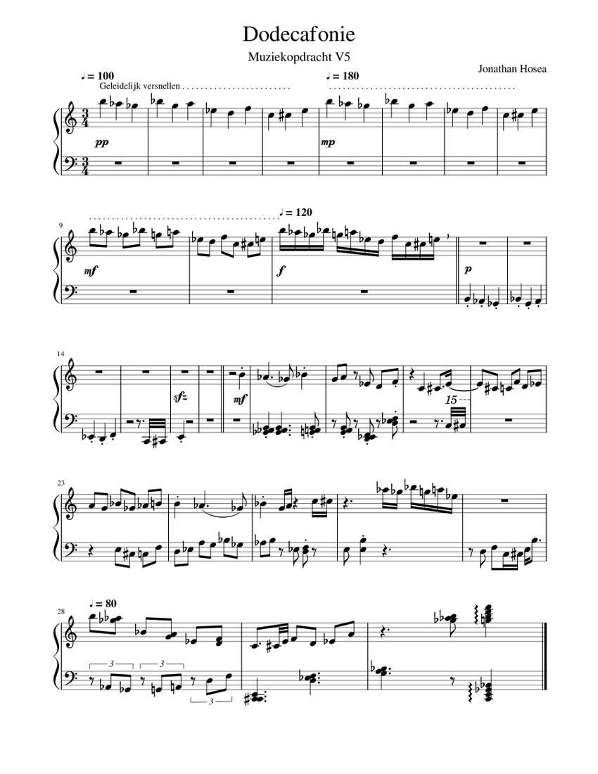 Dodecafonie - Jonathan Hosea Sheet music for Piano (Solo) | Musescore.com