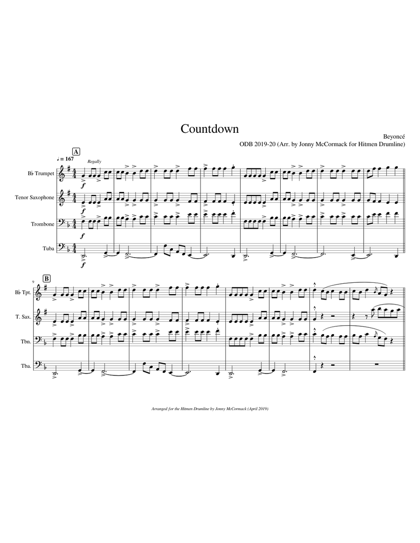 Countdown Sheet music for Trombone, Tuba, Saxophone tenor, Trumpet in b ...