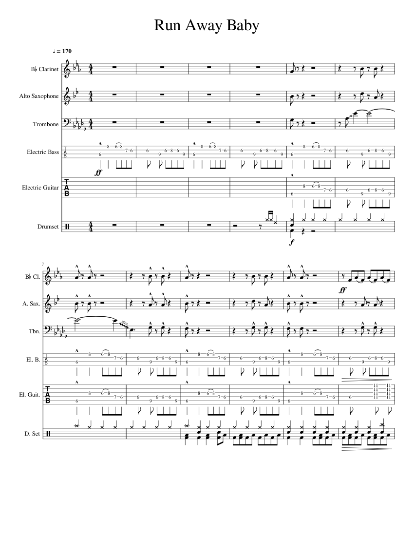 Run Away Baby Sheet music for Trombone, Clarinet in b-flat, Saxophone ...