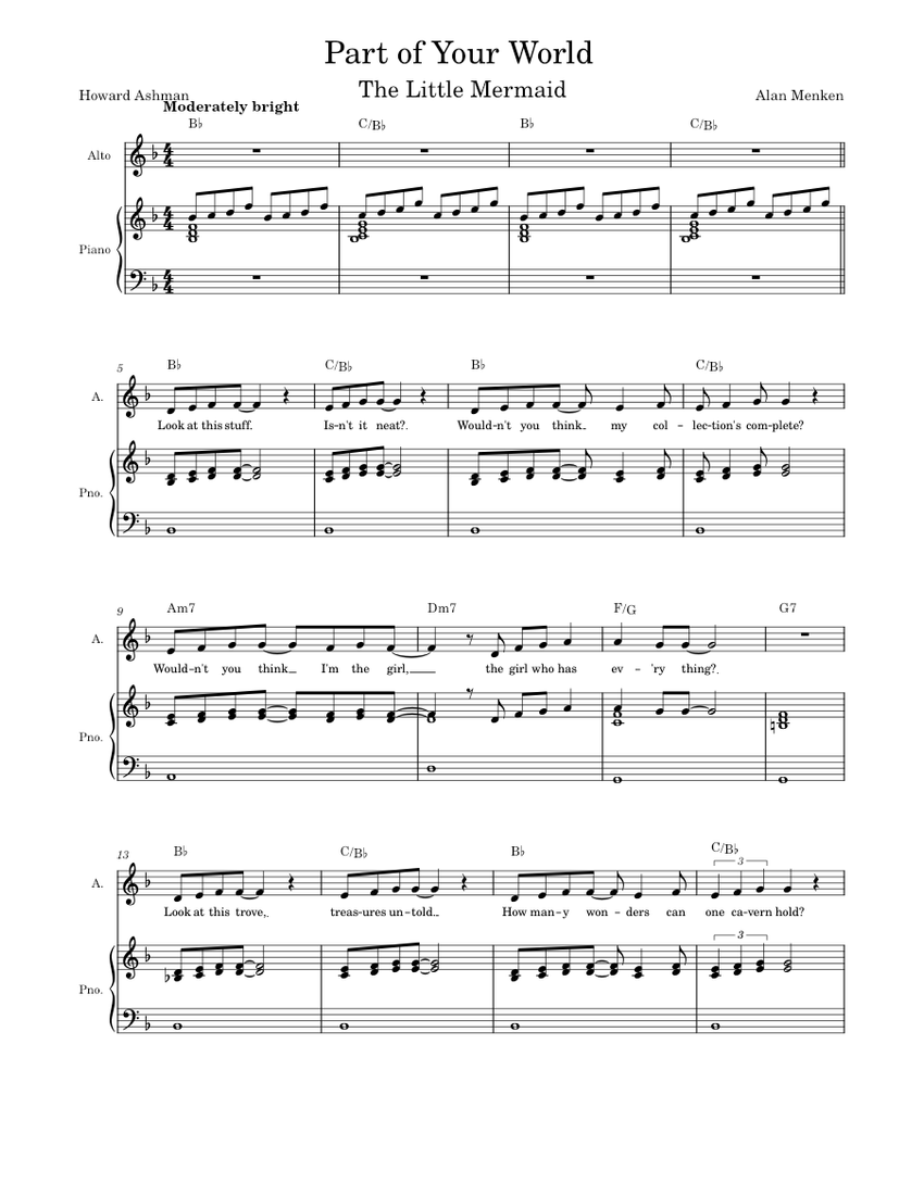 Part of Your World Sheet Music with Chords for Piano, Alto (Piano-Voice ...