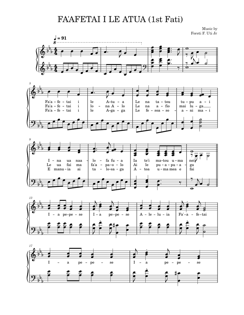 FA'AFETAI I LE ATUA (1st Fati) Sheet music for Piano (SATB) | Musescore.com