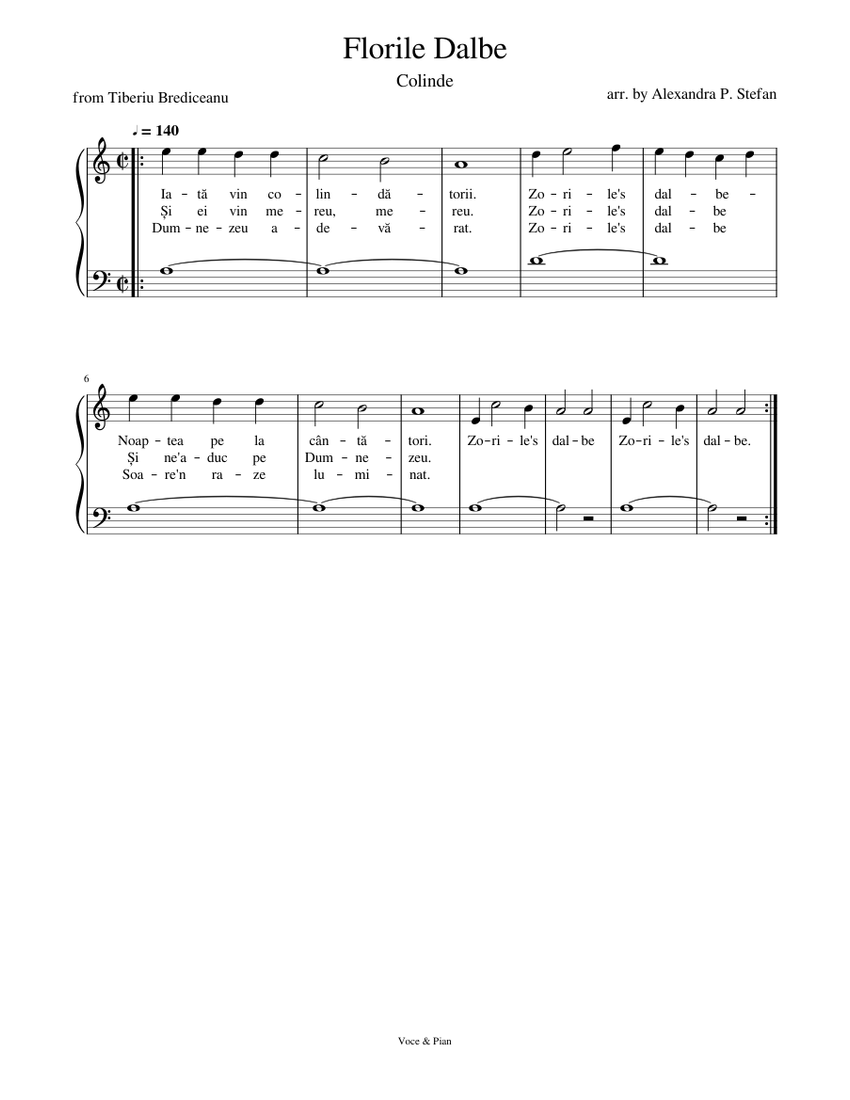 Florile Dalbe Sheet Music for Piano (Solo) Easy | MuseScore.com