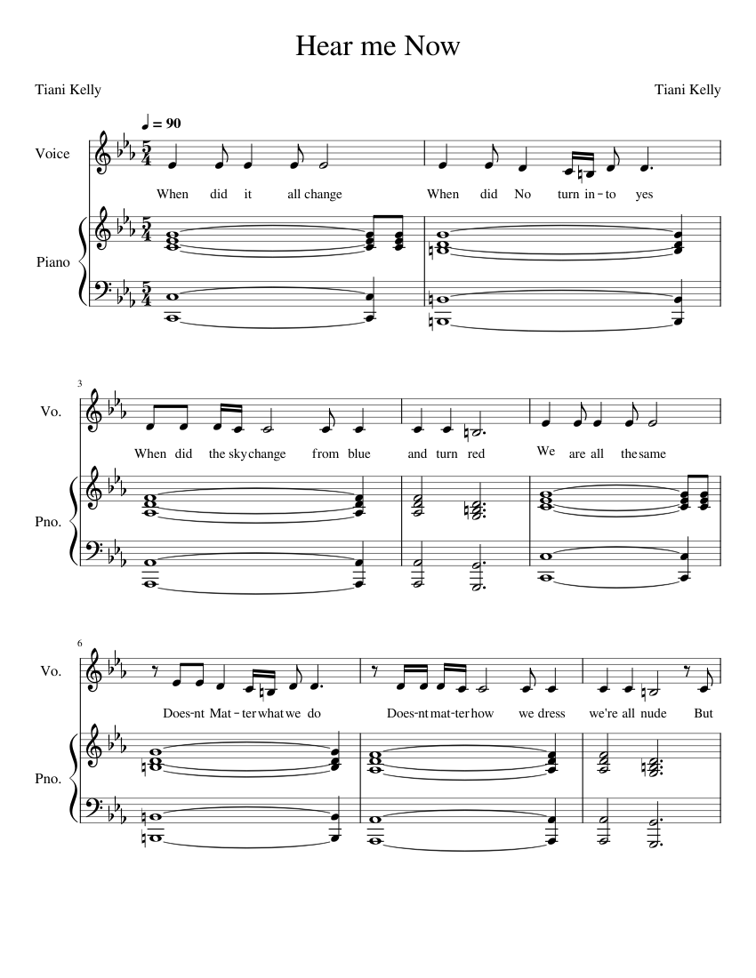 Hear me Now Sheet Music for Piano, Vocals (Piano-Voice) | MuseScore.com