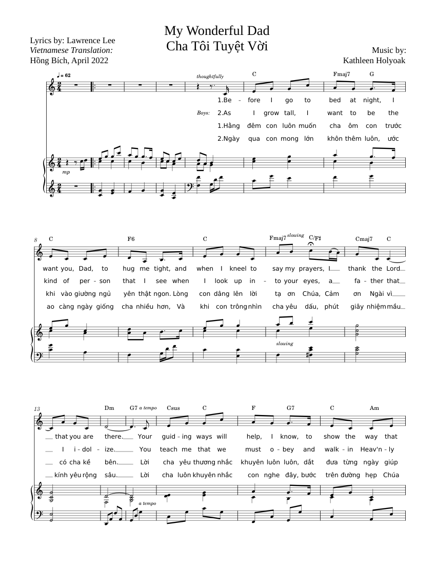 My Wonderful Dad - Cha Tôi Tuyệt Vời Sheet Music with Chords for Piano ...