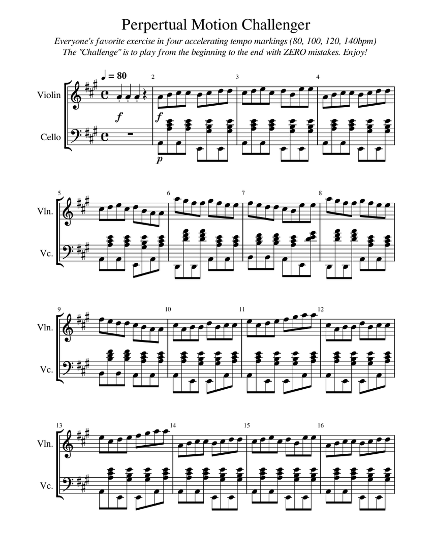 Perpetual Motion Challenger Sheet Music for Violin, Cello (Solo ...