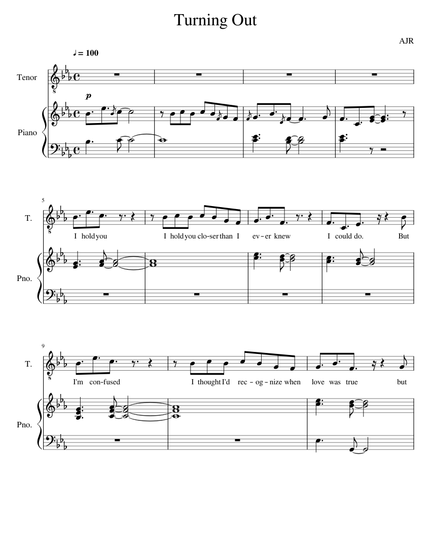 Turning Out (AJR) Sheet Music for Piano, Tenor (Piano-Voice ...