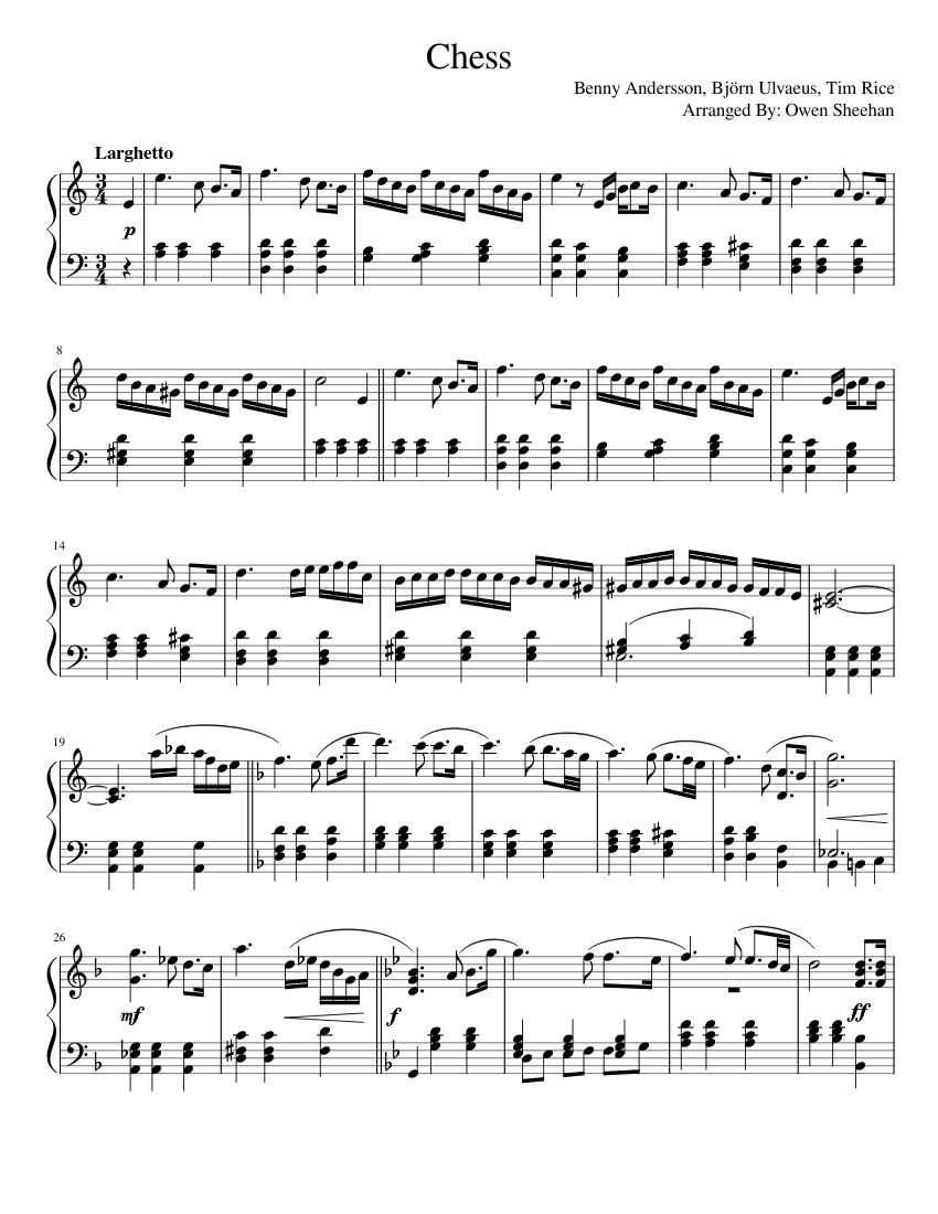 Chess Sheet Music for Piano (Solo) | MuseScore.com