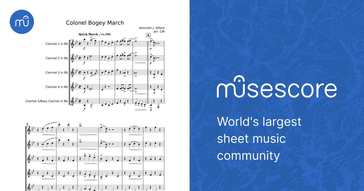 Colonel Bogey March - Kenneth J. Alford Sheet Music for Clarinet bass ...