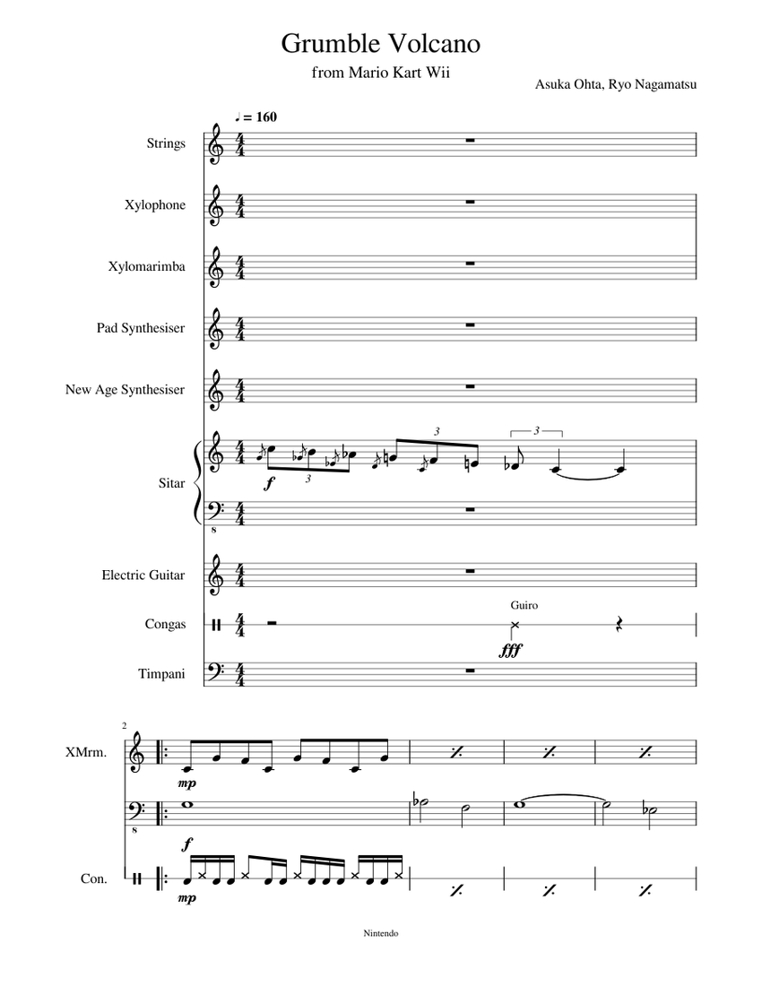 Grumble Volcano Sheet Music for Timpani, Guitar, Xylophone, Strings ...