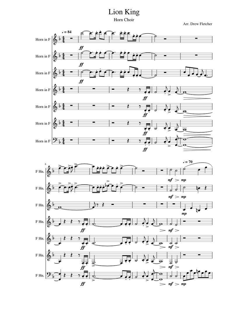 Lion_King Sheet Music for French horn (Brass Ensemble) | MuseScore.com