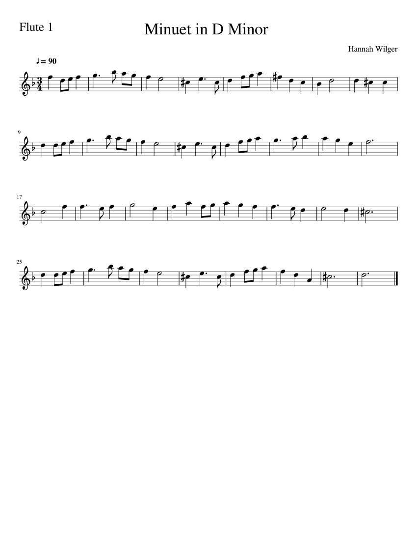 Minuet in D Minor - Flute 1 Sheet music for Flute (Solo) | Musescore.com
