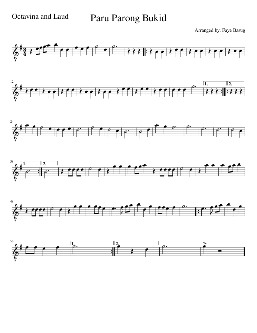 Paru Parong Bukid Rondalla Octavina and Laud Sheet music for Mandolin ...