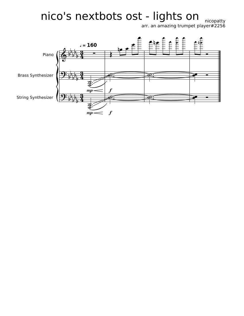 Nico's nextbots ost - lights on – nicopatty (short) Sheet Music for ...