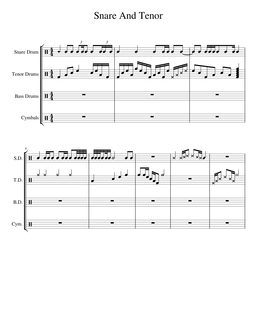 Snare And Tenor Sheet music for Snare drum, Crash, Tenor drum, Bass ...